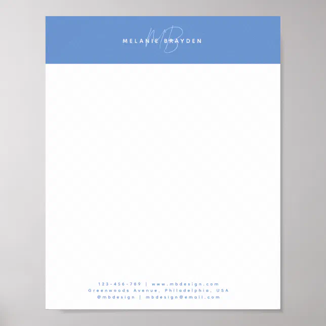 Simple Elegant Pastel Blue Minimalist Two Monogram Poster | Zazzle