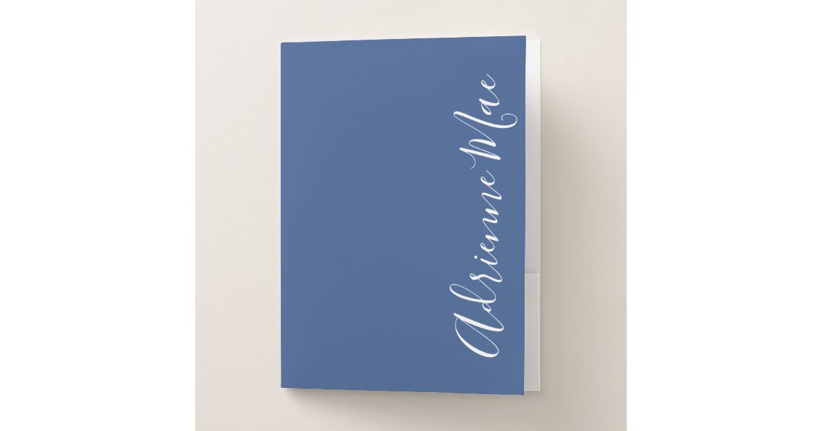Simple Elegant Personalized Blue & White Pocket Folder | Zazzle