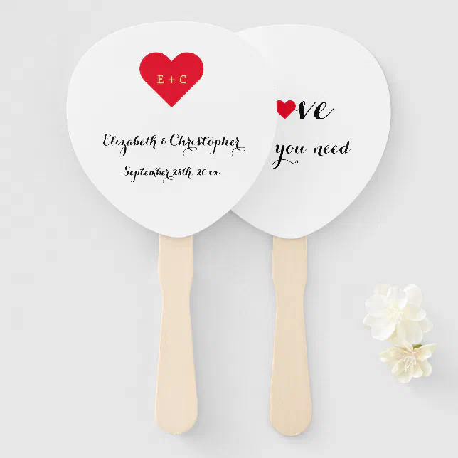 Simple Elegant Personalized Wedding Monogram Heart Hand Fan | Zazzle