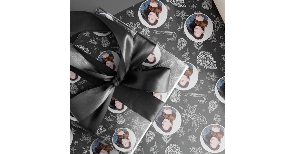 Simple Elegant Photo Black Christmas Wrapping Paper | Zazzle