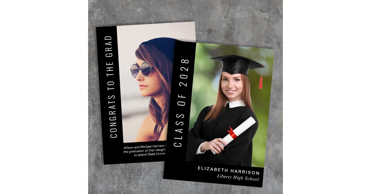 Simple Elegant Photo Black Graduation Announcement | Zazzle