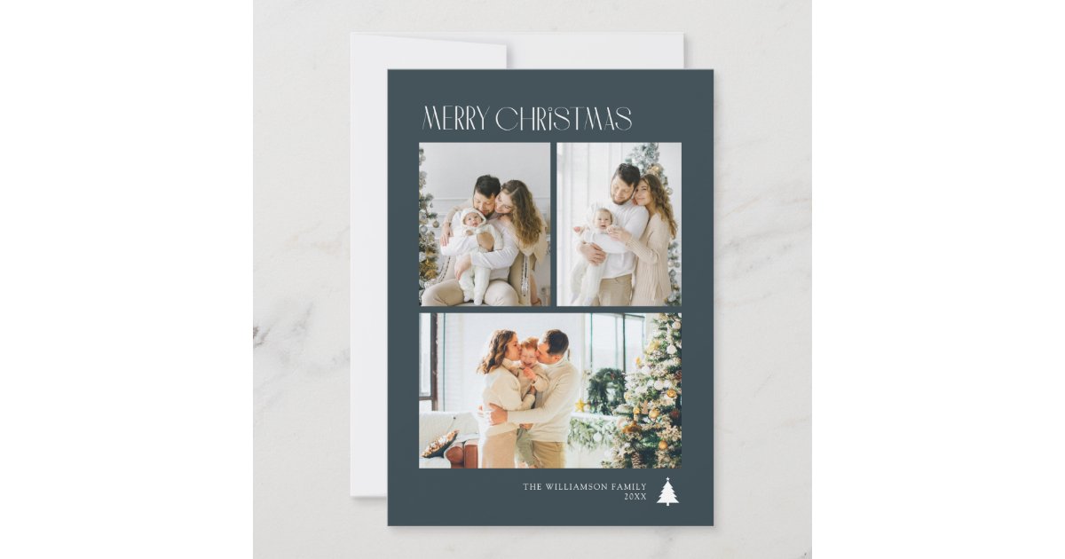 Simple elegant photo collage christmas holiday card | Zazzle