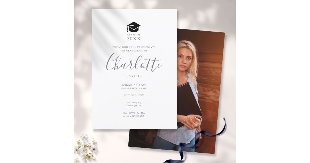 Simple Elegant Photo Script Graduation Party Invitation | Zazzle