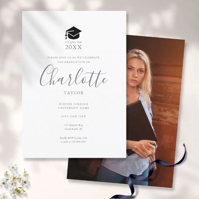 Simple Elegant Photo Script Graduation Party Invitation | Zazzle