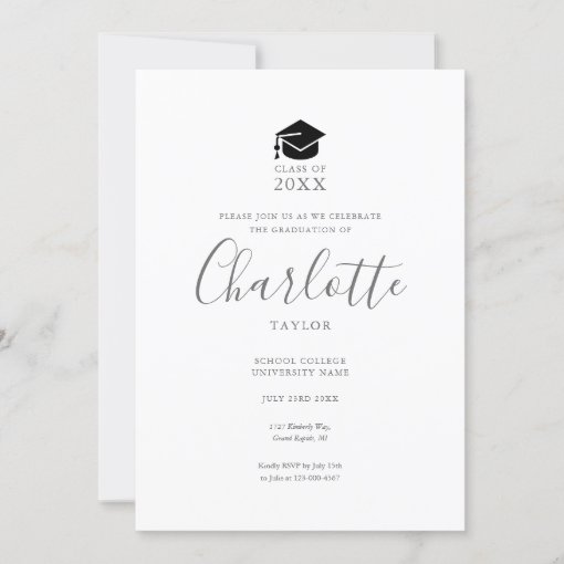 Simple Elegant Photo Script Graduation Party Invitation | Zazzle