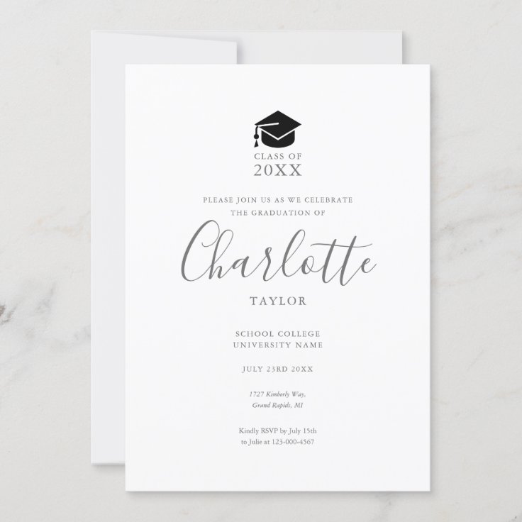 Simple Elegant Photo Script Graduation Party Invitation | Zazzle