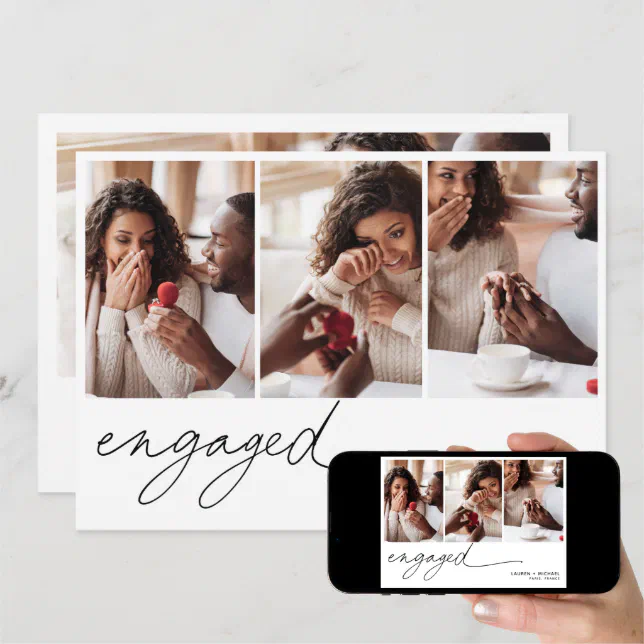 Simple Elegant Photo Script QR Code Engagement Invitation | Zazzle