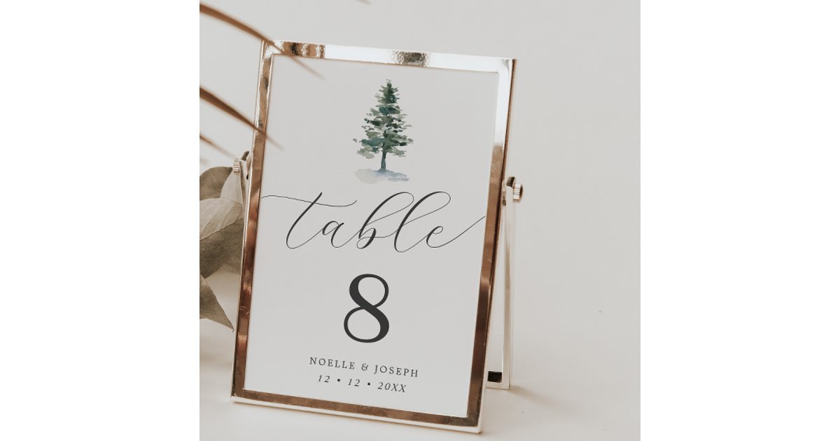 Simple Elegant Pine Tree Wedding Table Number | Zazzle