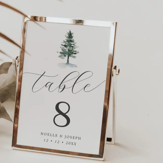 Simple Elegant Pine Tree Wedding Table Number | Zazzle