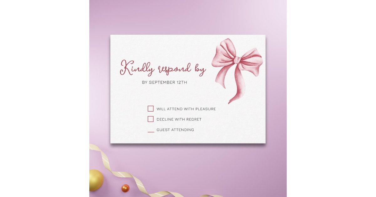 Simple Elegant Pink Bow Party RSVP Card | Zazzle
