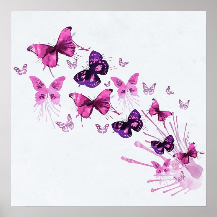 Simple Elegant Purple Butterflies | Poster | Zazzle