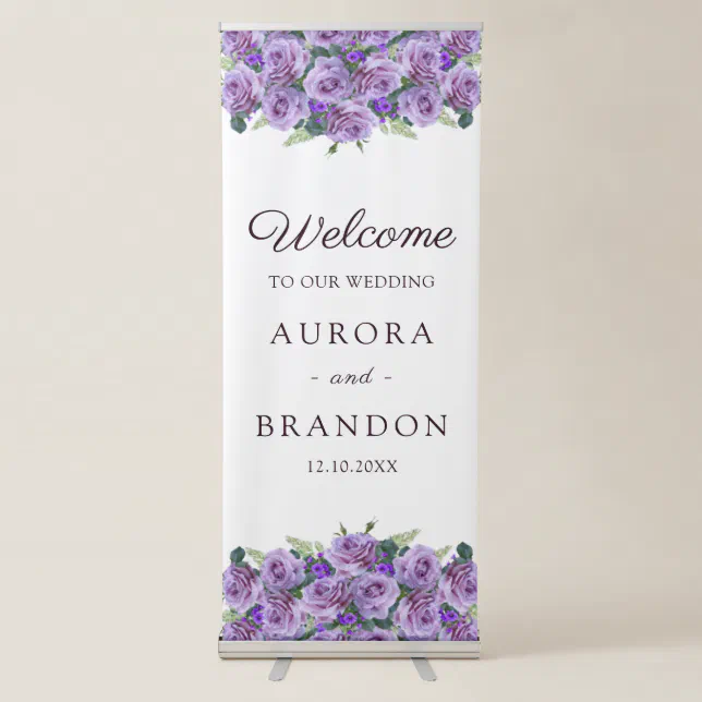 Simple Elegant Purple Floral Wedding Welcome Retractable Banner | Zazzle