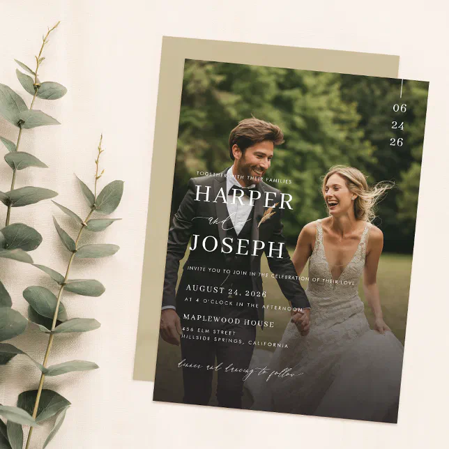 Simple Elegant QR Code Photo Wedding Invitation | Zazzle