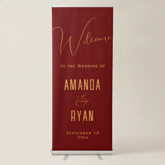 Simple Elegant Red Welcome Script Wedding Retractable Banner | Zazzle