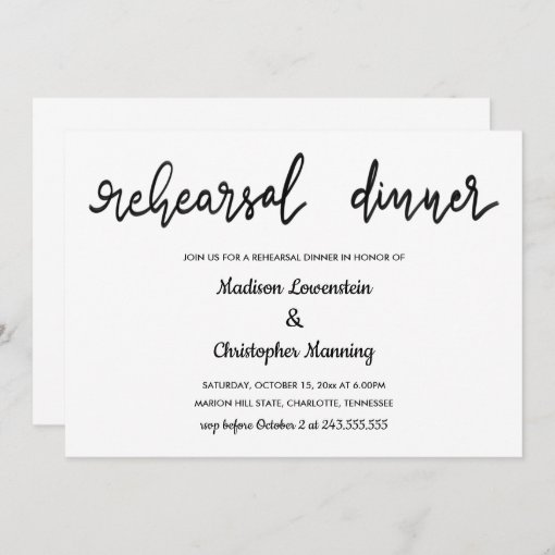 Simple Elegant Rehearsal Dinner Handwritten Script Invitation | Zazzle