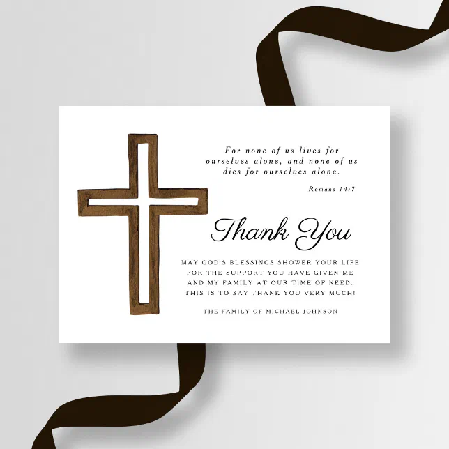 Simple Elegant Religious Cross Funeral Thank You Card | Zazzle