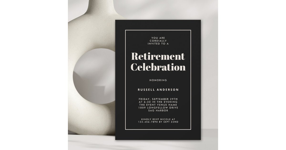 Simple Elegant Retirement Party Black Invitation | Zazzle