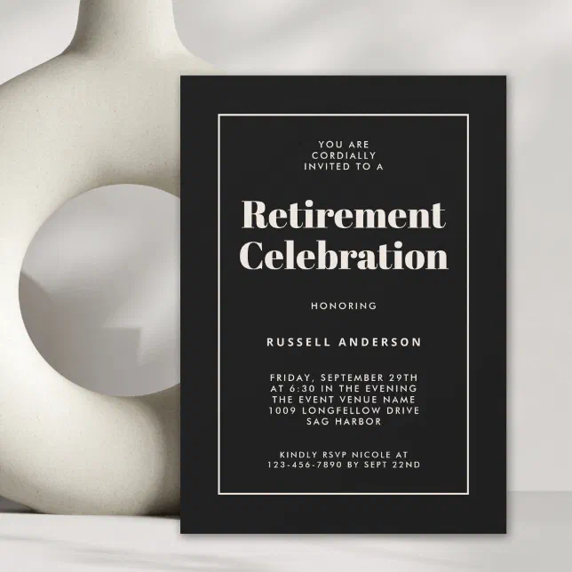 Simple Elegant Retirement Party Black Invitation | Zazzle