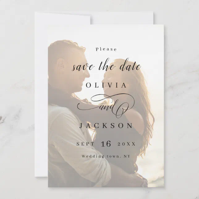 Simple elegant romantic script photo save the date | Zazzle