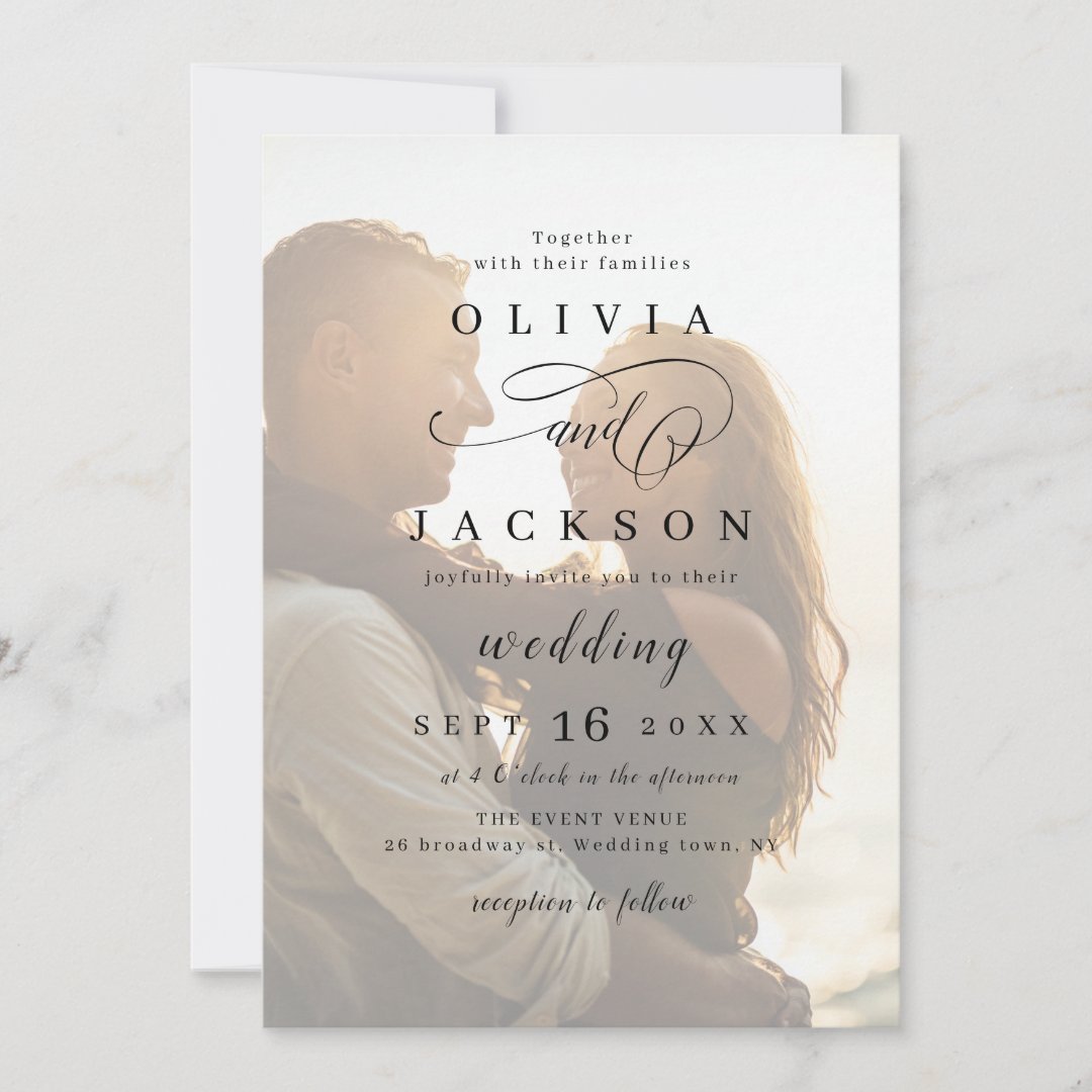 Simple elegant romantic script photo wedding invitation | Zazzle
