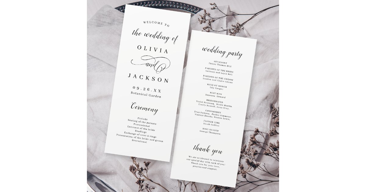Simple elegant romantic script wedding program | Zazzle