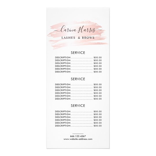 Simple Elegant Rose Gold Foil Lashes Price List Rack Card | Zazzle.com