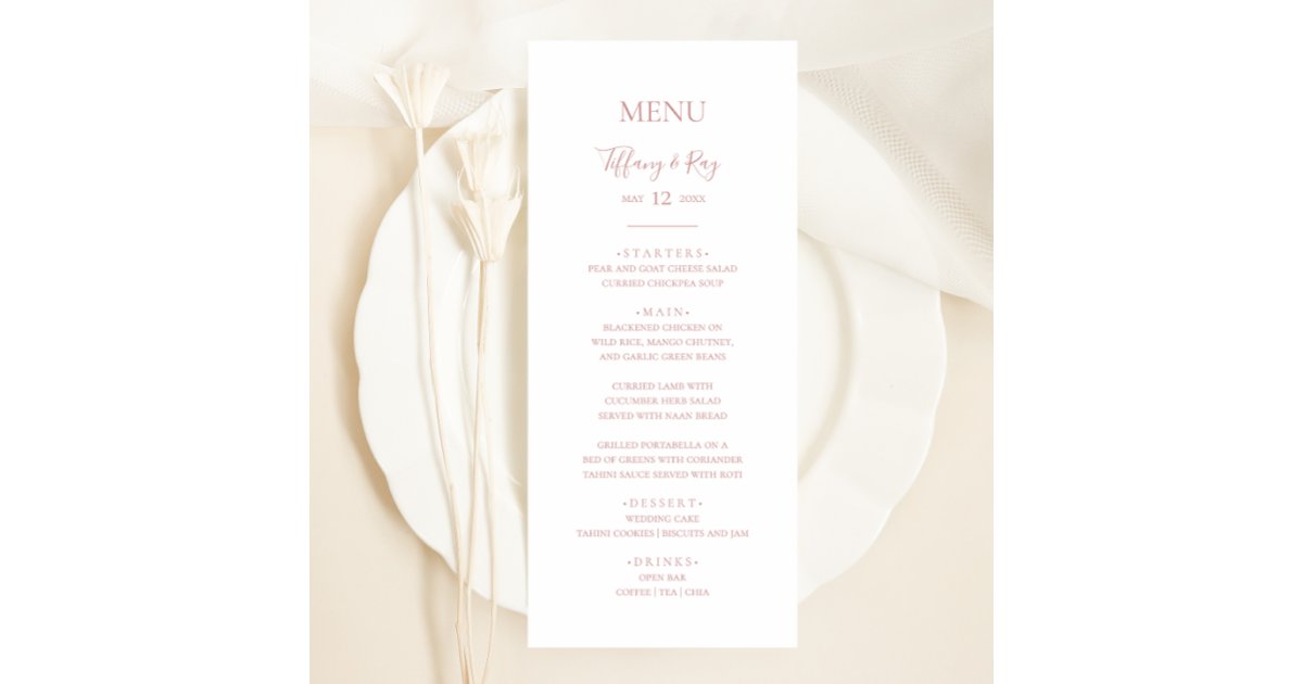 Simple Elegant Rose Gold Wedding Dinner Menu | Zazzle