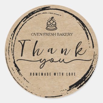 Simple Elegant Rustic Kraft Bakery Thank You Classic Round Sticker | Zazzle