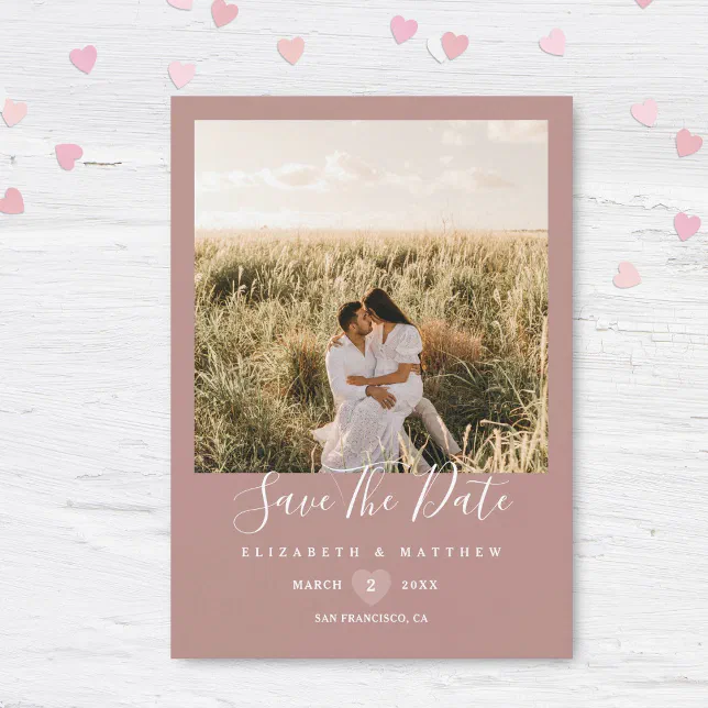 Simple Elegant Rustic Pink Couple Photo Wedding Save The Date | Zazzle