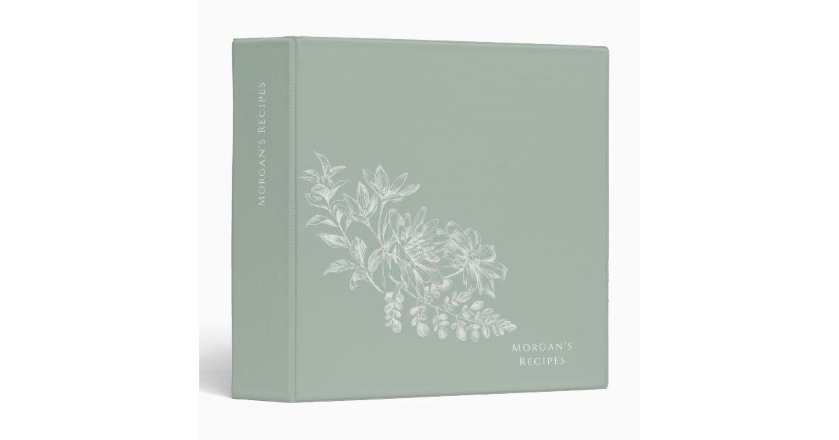 Simple Elegant Sage Green and White Recipe 3 Ring Binder | Zazzle