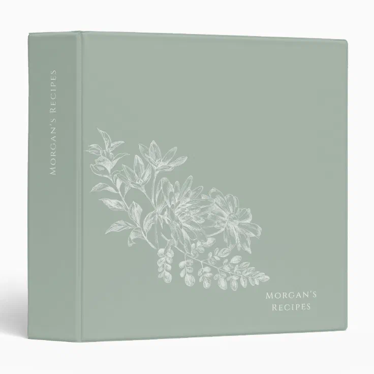 Simple Elegant Sage Green and White Recipe 3 Ring Binder | Zazzle