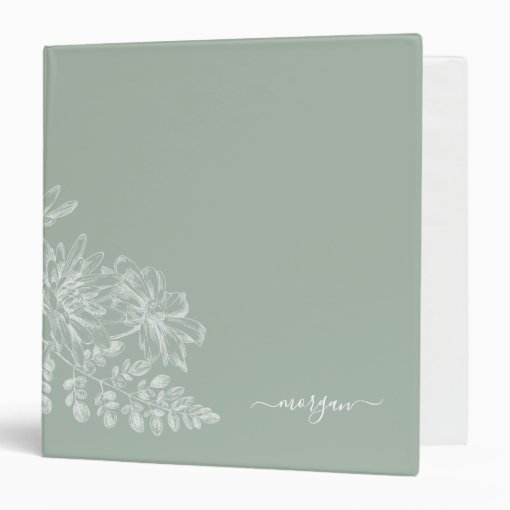 Simple Elegant Sage Green and White Script 3 Ring Binder | Zazzle