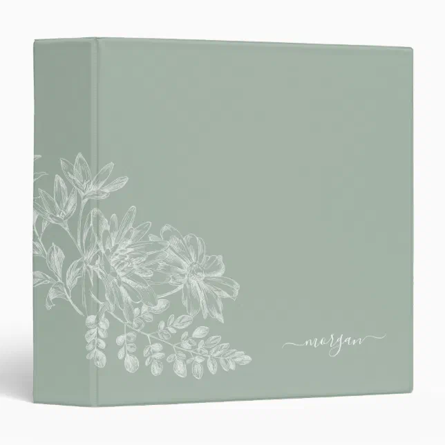 Simple Elegant Sage Green and White Script 3 Ring Binder | Zazzle
