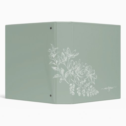 Simple Elegant Sage Green and White Script 3 Ring Binder | Zazzle