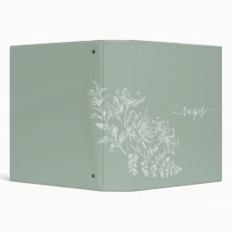 Simple Elegant Sage Green and White Script Recipe 3 Ring Binder | Zazzle