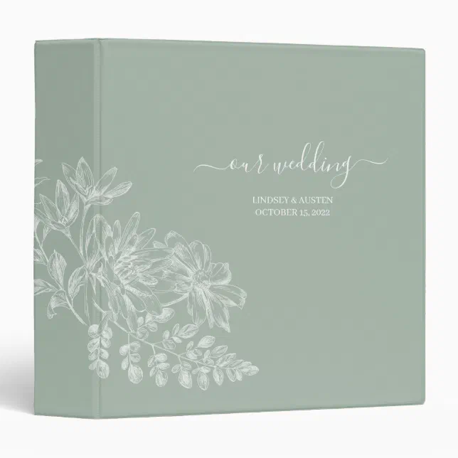 Simple Elegant Sage Green and White Script Wedding 3 Ring Binder | Zazzle
