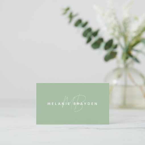 Simple Elegant Sage Green Minimalist Monogram Business Card | Zazzle