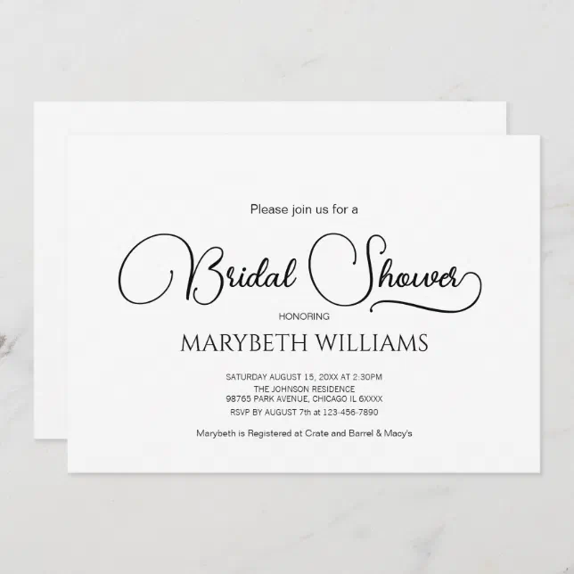 Simple Elegant Script Bridal Shower Invitation | Zazzle
