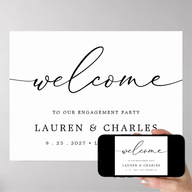 Simple Elegant Script Engagement Party Welcome Poster | Zazzle
