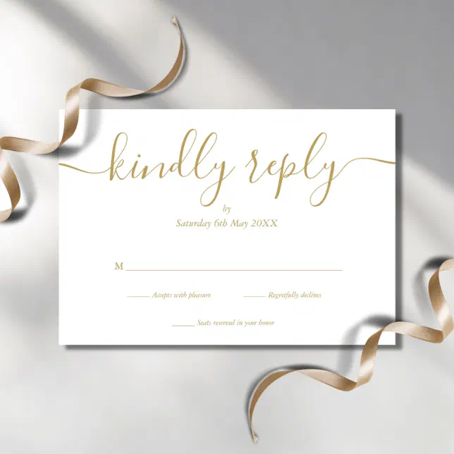 Simple Elegant Script Gold RSVP Card | Zazzle