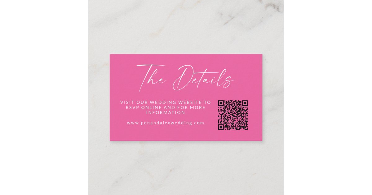 Simple Elegant Script Hot Pink Details Wedding Enclosure Card | Zazzle