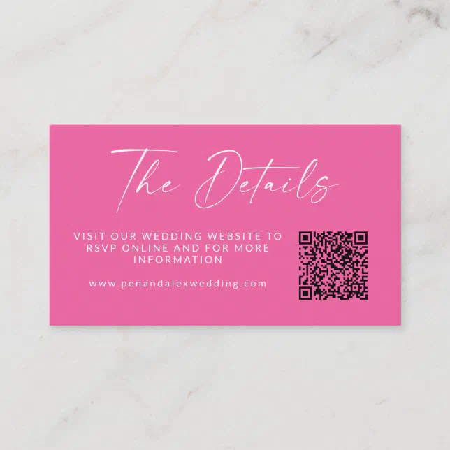 Simple Elegant Script Hot Pink Details Wedding Enclosure Card | Zazzle
