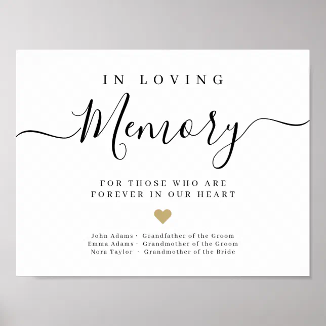 Simple elegant script in loving memory sign | Zazzle