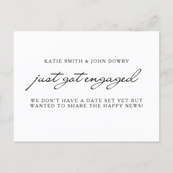Simple Elegant Script Just Got Engaged Photo Announcement Postcard | Zazzle