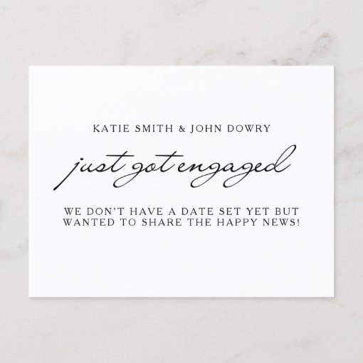 Simple Elegant Script Just Got Engaged Photo Announcement Postcard | Zazzle