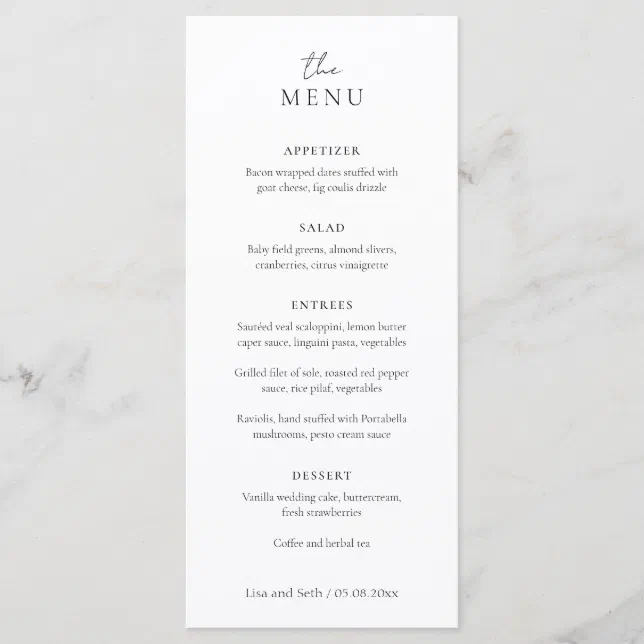 Simple Elegant Script Minimalist Classic Wedding Menu | Zazzle
