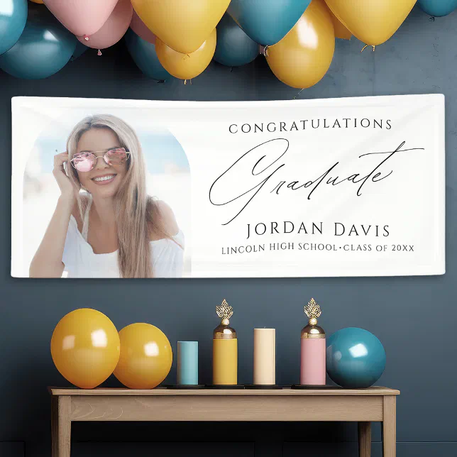 Simple Elegant Script Photo Graduation Party Banner | Zazzle