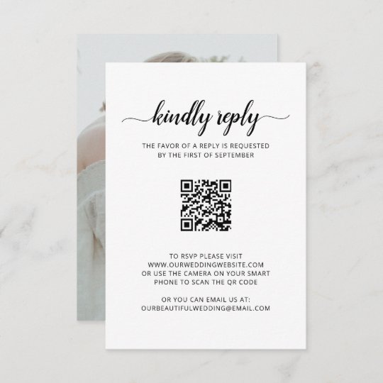 Simple Elegant Script Photo QR Code Wedding RSVP Card | Zazzle.com