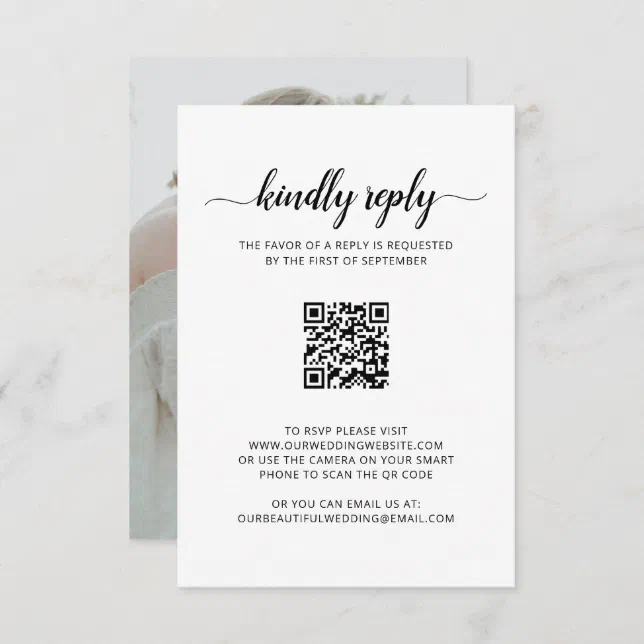 Simple Elegant Script Photo QR Code Wedding RSVP Card | Zazzle
