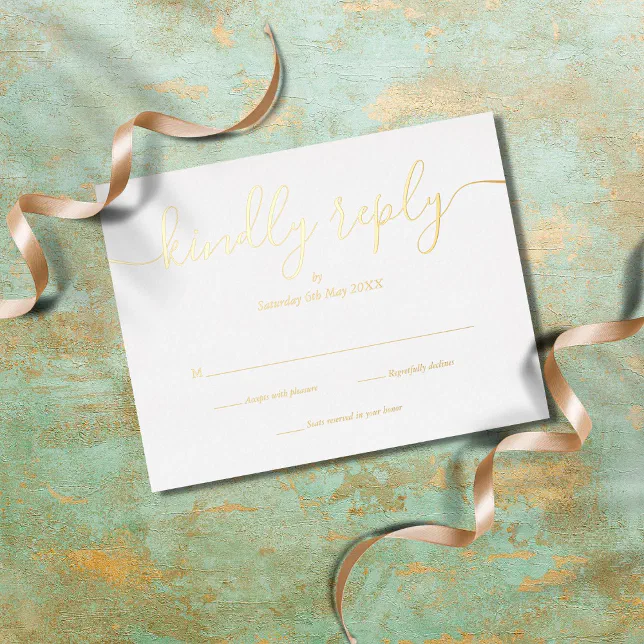 Simple Elegant Script RSVP Gold Foil Invitation Postcard | Zazzle